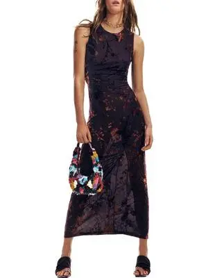 Desigual Floral Burnout Sleeveless Dress - Brown
