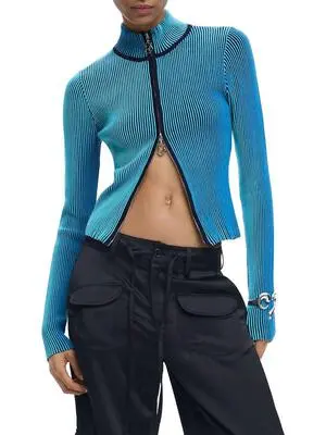Desigual Ribbed Jacket With Front Zip - Blue