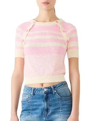 Steve Madden Rayna Stripe Short Sleeve Sweater - Pink Taffy