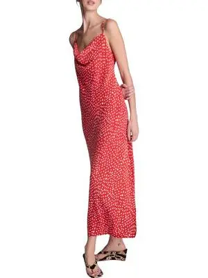 KENNETH COLE Polka Dot Satin Cowl Neck Slip Dress - Lava Red/oyster