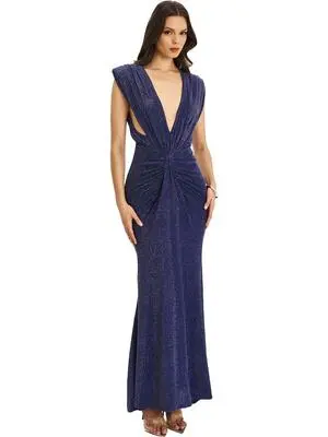 MISS CIRCLE Plunging Backless Maxi Dress - Navy