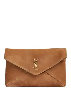 Saint Laurent Large Cassandre Suede Envelope Clutch - Golden Leaf