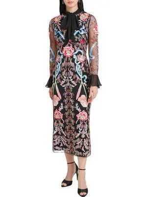 TEMPERLEY LONDON Bilbao Tie Midi Dress - Black