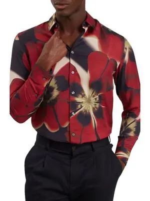 Ted Baker London Phelin Floral Stretch Cotton Button-up Shirt - Red/navy