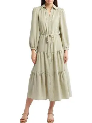 Julia Jordan Stripe Bracelet Sleeve Button-up Shirtdress - Ivory Multi