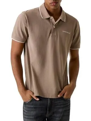Guess Logo Embroidered Tipped Polo - Light Brown