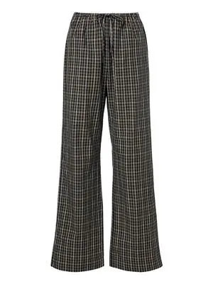 RÓHE Checked Cotton Wide-leg Trousers - Black