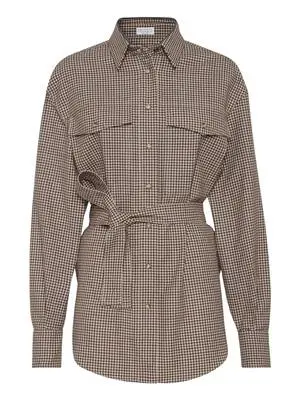 Brunello Cucinelli Wool Checked Shirt - Brown