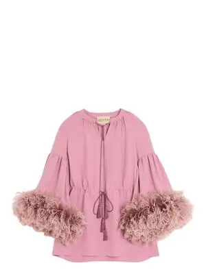 Valentino Garavani Feathered Silk Blouse - Pink