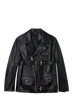 Simone Rocha Belted Leather Biker Jacket - Black