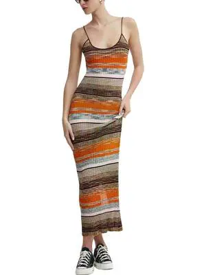 Desigual Striped Open-back Dress - Orange