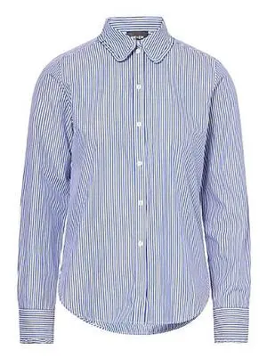 ME+EM Frill-trimmed Collar Pinstripe Cotton Shirt - Navy/white