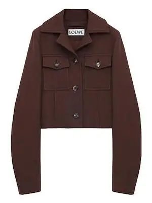 Loewe Logo-patch Collared Cropped Wool-blend Jacket - Dark Brown