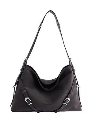 Givenchy Voyou Medium Suede Shoulder Bag - Dark Grey Silver