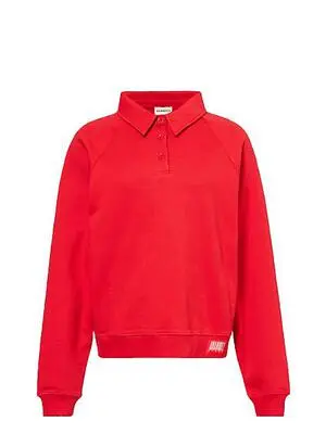 ADANOLA Raglan Polo Cotton-jersey Sweatshirt - Classic Red