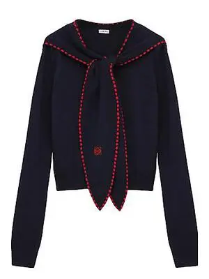 Loewe Wool-blend Jumper With Scarf Detail - Navy/red