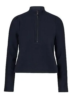 ME+EM Jacquard Half-zip Stretch-woven Top - Navy