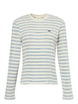 ADANOLA Rib Stripe Long Sleeve Cotton-jersey T-shirt - Marshmallow White