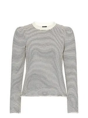 ME+EM Pinstripe Puff-sleeve Cotton Sweatshirt - Navy/light Cream