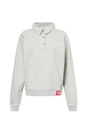 ADANOLA Raglan Polo Cotton-jersey Sweatshirt - Grey Melange