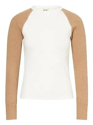 ME+EM Baseball Raglan-sleeve Stretch-cotton Top - Light Cream/camel Me