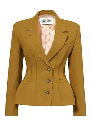 Jean Paul Gaultier Notch-lapels Cinched Wool-blend Blazer - Olive Green