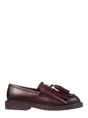 JIMMY CHOO Buff Fringe Waxed Calf Loafers - Deep Merlot