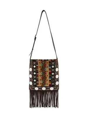 Valentino Garavani Embellished Fringed Crossbody Bag - Brown