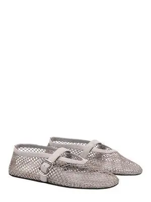 Alaïa Embellished Fishnet Mary Jane Flats - White