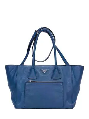 Prada Daino Logo-plaque Tote Bag - Blue