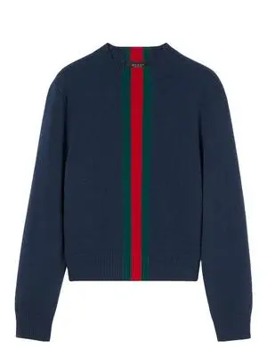 Gucci Fine Knit Wool Sweater With Web Intarsia - Blue
