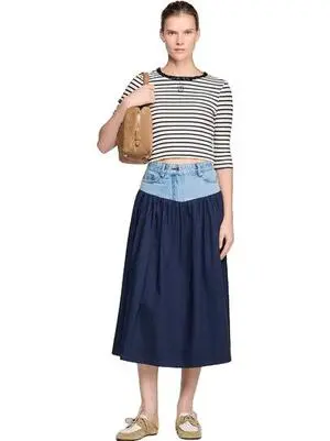 Sandro Striped Tee With Beaded Collar - Blue / Navy