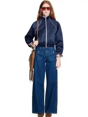 Sandro Sandro Straight-Leg Raw Denim Jeans With Patch Pockets Blue
