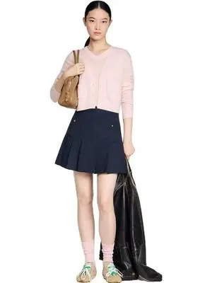 Sandro Cropped Cashmere Wool Cardigan - Pink