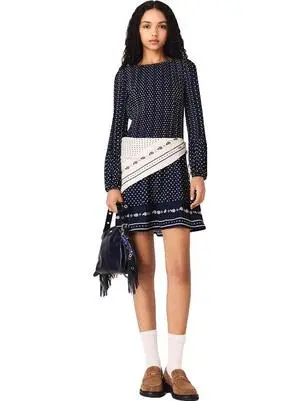 Maje Patterned Pleated Mini Dress - Navy