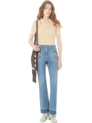 Valentino Garavani Embroidered Denim Trousers - Blue