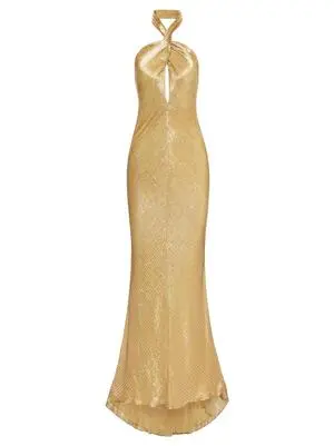 OSCAR DE LA RENTA Bugle Bead Lamé Gown
