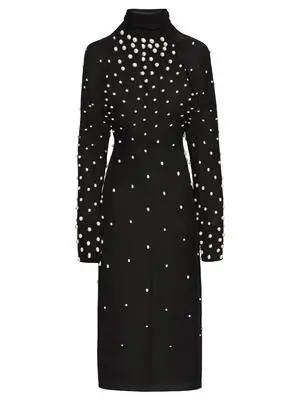Oscar De La Renta Pearl Cluster Georgette Dress - Black
