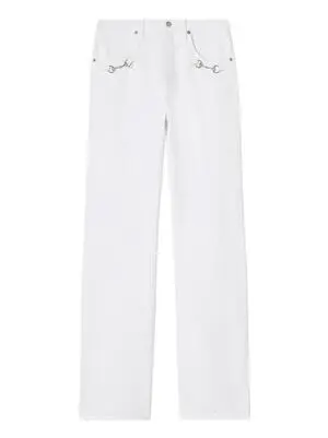 Gucci Cotton Denim Flare Pants With Horsebit Detail - White