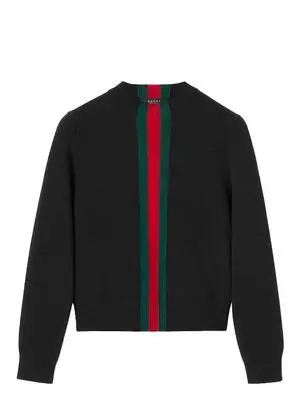 Gucci Fine Knit Wool Sweater With Web Intarsia - Black