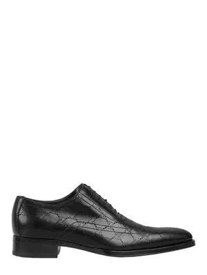 Gucci Leather Lace-up Shoe With Lasered Gg Detail - Black