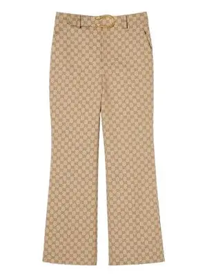 Gucci Gg Cotton Canvas Jacquard Pants - Beige