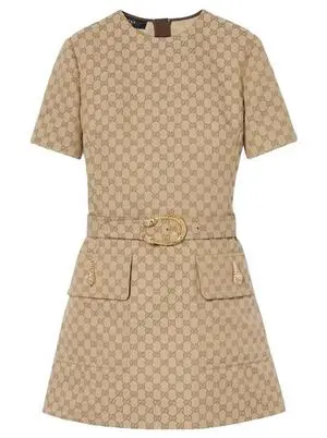 Gucci Gg Cotton Canvas Jacquard Mini Dress - Beige