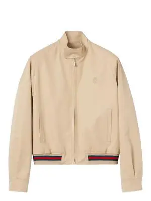 Gucci Cotton Twill Zip Jacket With Web Knit - Beige
