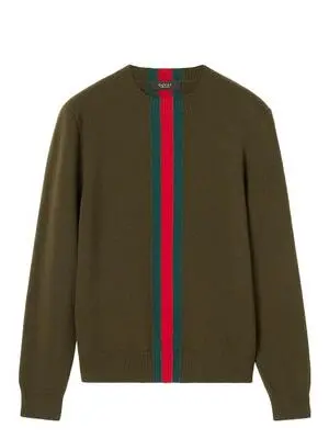 Gucci Fine Knit Wool Sweater With Web Intarsia - Green