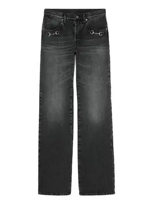 Gucci Cotton Denim Pants With Horsebit - Black
