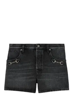 Gucci Cotton Denim Shorts With Horsebit - Black