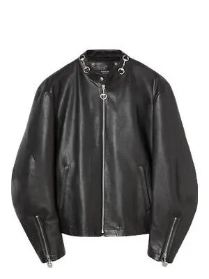 Gucci Leather Jacket With Horsebit Detail - Black