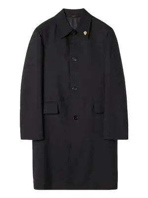 Gucci Gg Wool Coat With Detachable Crest Brooch - Black