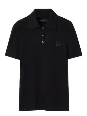 Gucci Cashmere Silk Polo Shirt With Embroidery - Black